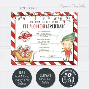 EDITABLE Elf Adoption Certificate Santa Approved Elf Adoption ...