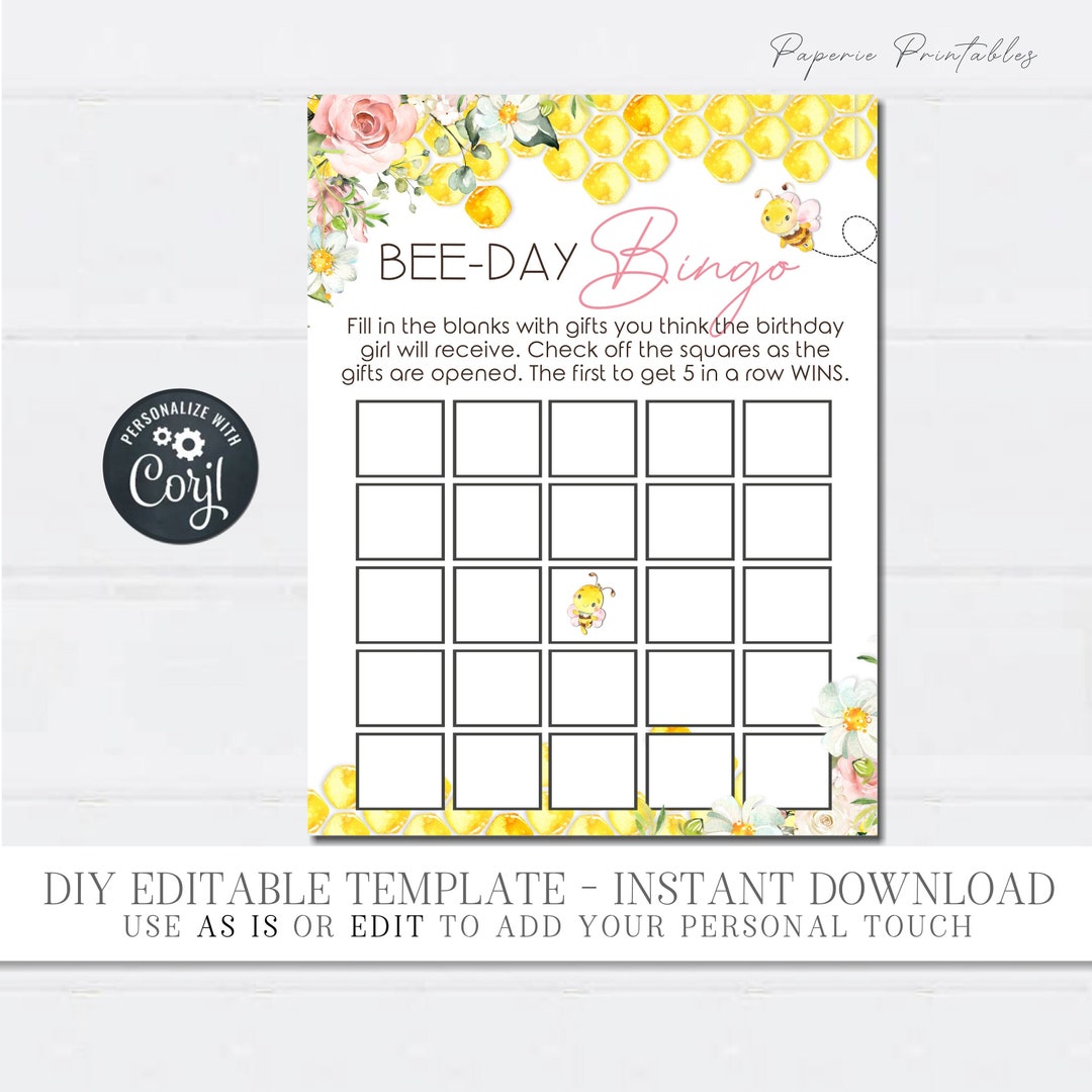 EDITABLE Bee Birthday Bingo, Bumble Bee Bingo Cards, Bee-day Party Game ...