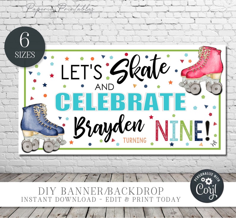 EDITABLE Roller Skating Birthday Party Backdrop Skating - Etsy
