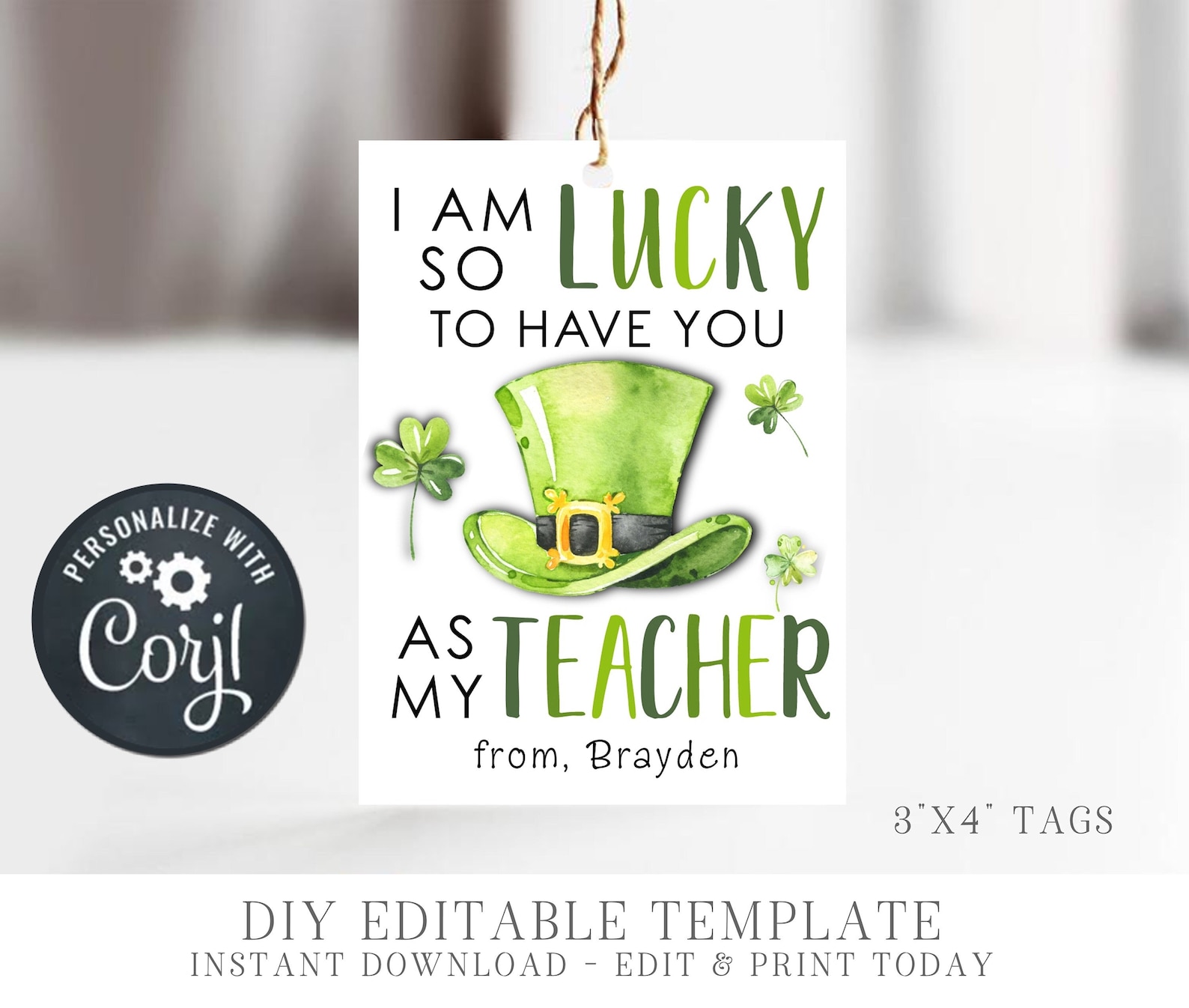 Editable St. Patrick's Day Teacher Gift Tag Happy St. - Etsy