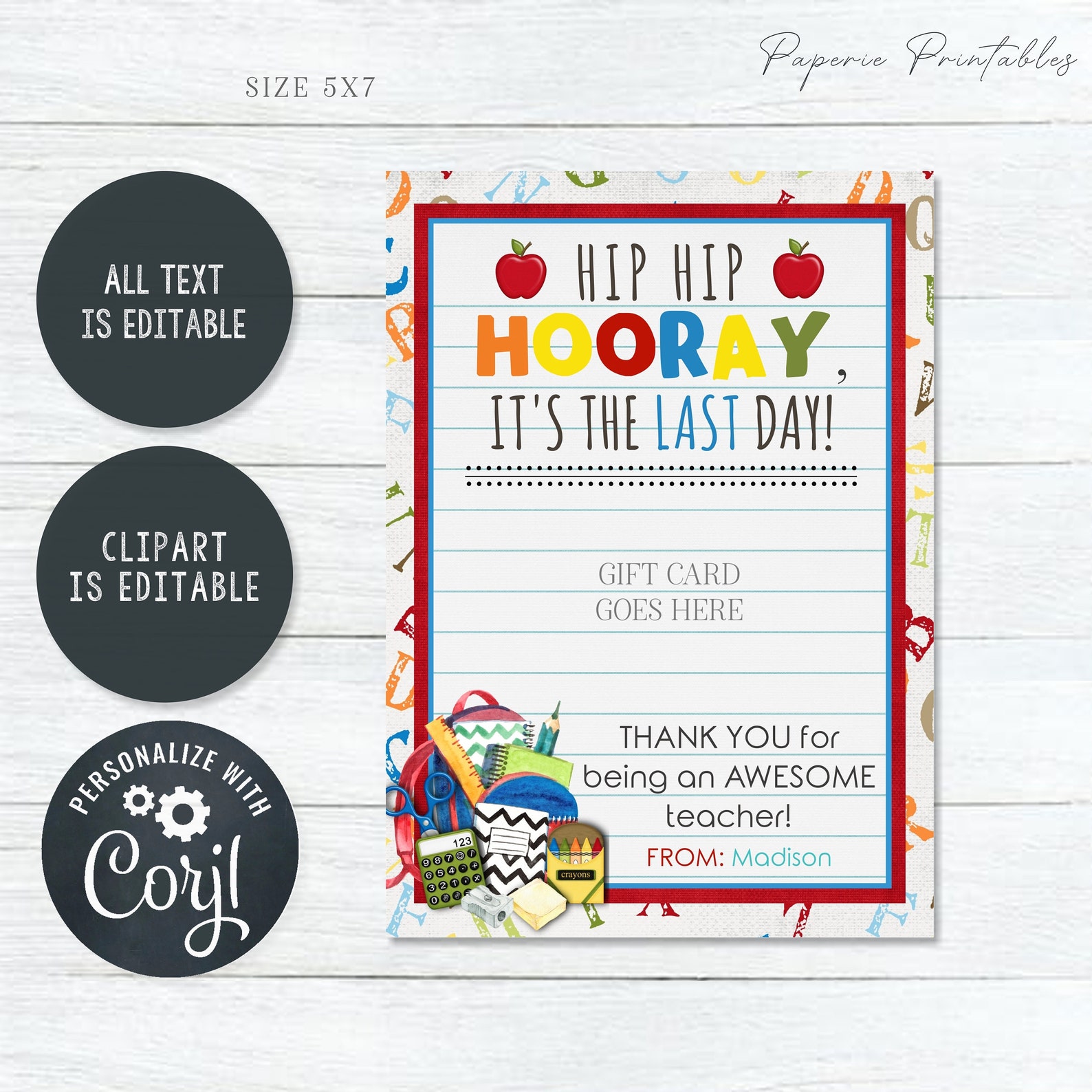 EDITABLE Last Day of School Teacher Gift Tag, Teacher Appreciation Gift ...