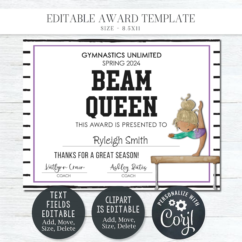 Editable Gymnastics Award Certificates: End of Season Awards (DIY W ...