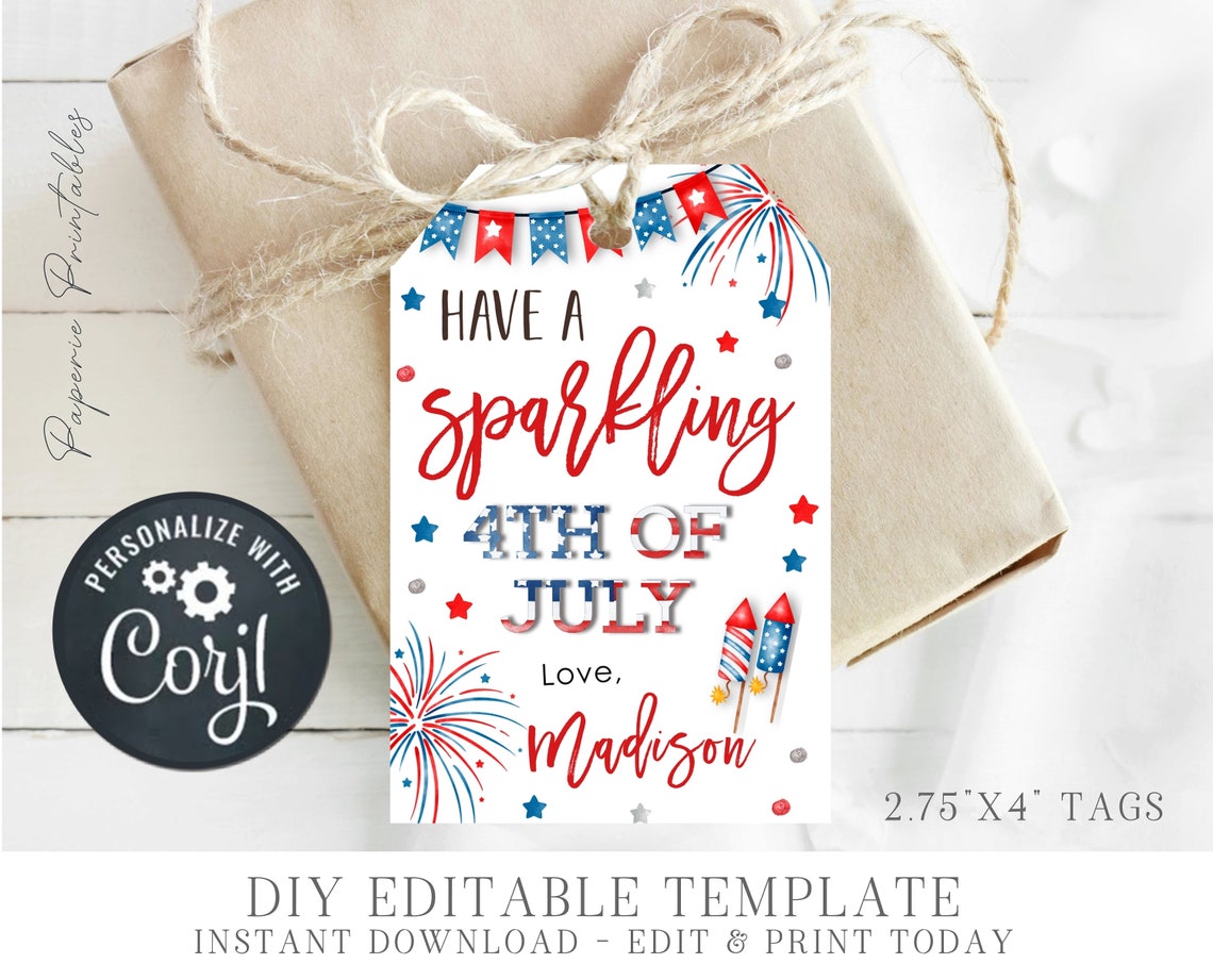 Editable 4th of July Party Favor Tags 4th of July Tag - Etsy