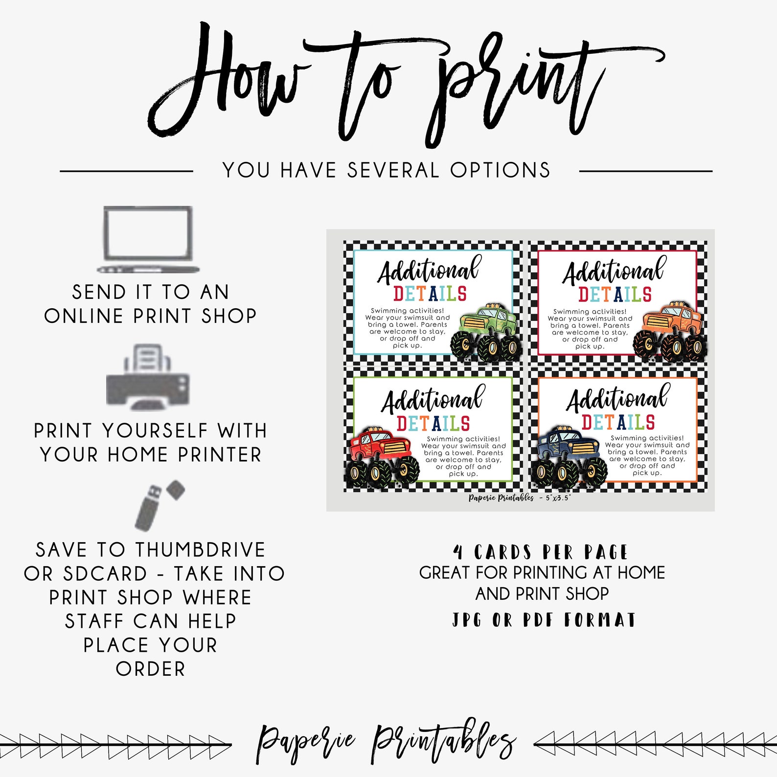 Editable Monster Truck Birthday Insert Cards: Party Details (DIY Corjl ...