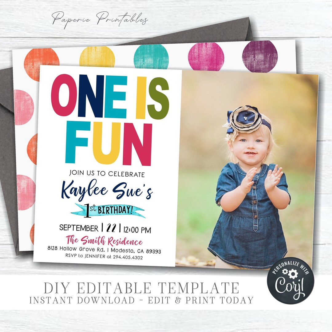 EDITABLE Girl One is Fun Birthday Invitation Girl First Birthday ...