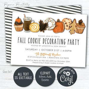 EDITABLE Fall Cookie Decorating Party Invitation, Autumn Cookie ...
