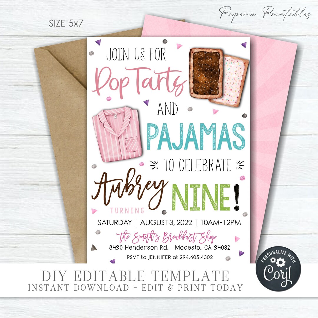 EDITABLE Pajama Birthday Invitation, Pajamas and Toaster Pastries ...