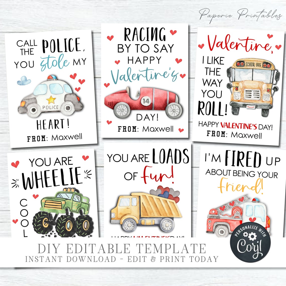 EDITABLE Transportation Valentine Cards Kid Valentine Cards - Etsy