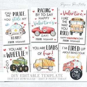EDITABLE Transportation Valentine Cards, Kid Valentine Cards, School ...