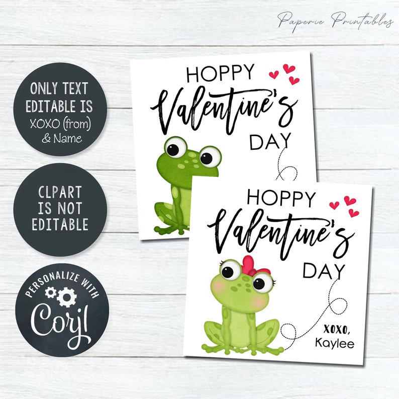 Editable Frog Valentine's Day Cards: Hoppy Kids Tags (digital Download ...