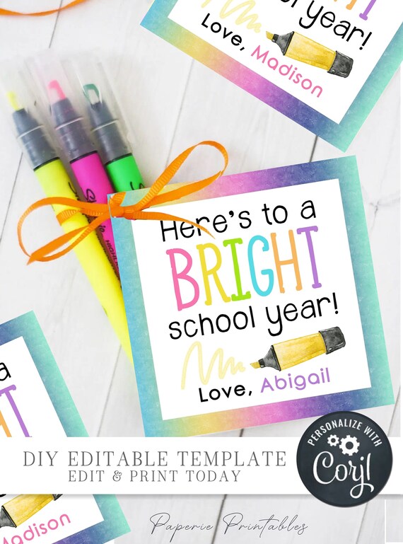 EDITABLE Bright School Year Teacher Gift Tag First day of | Etsy