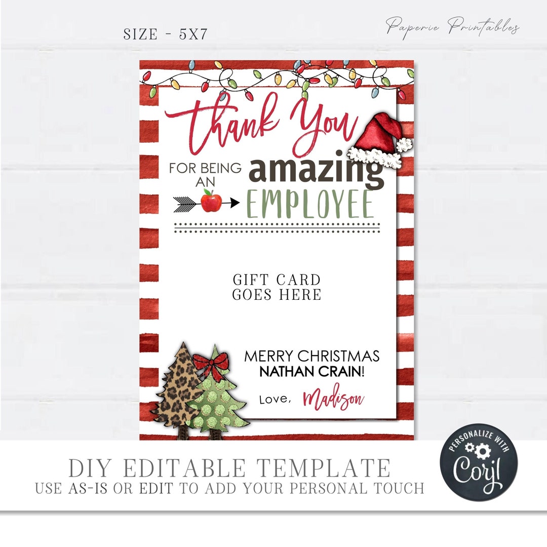 EDITABLE Employee Christmas Gift Card Holder, Thanks for Being an ...