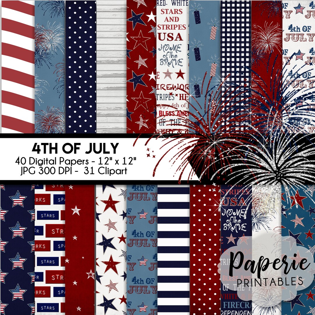 Patriotic Digital Paper Pack: 4th of July Scrapbook Clipart (digital ...