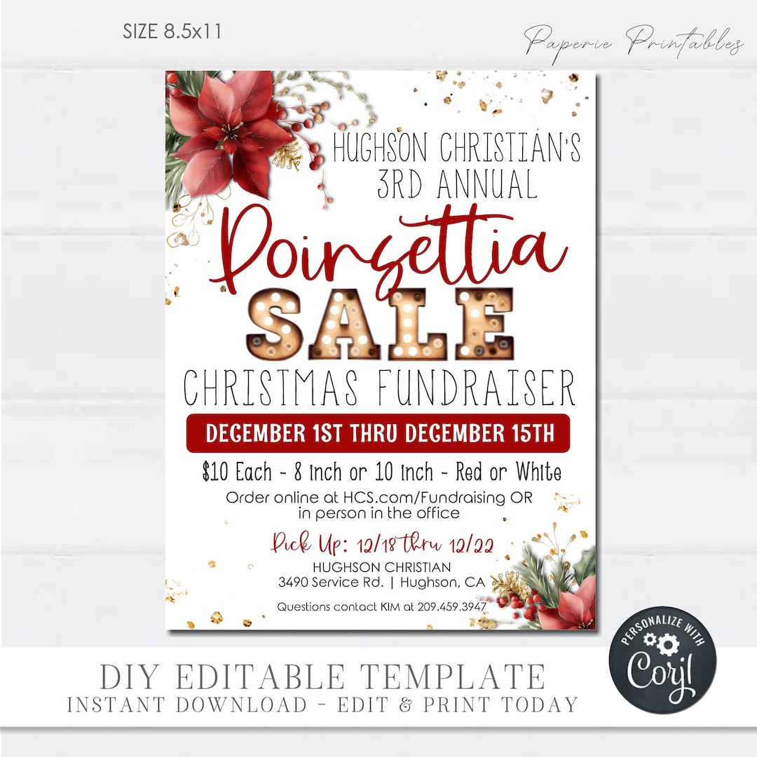 EDITABLE Poinsettia Sale Fundraiser Flyer, Christmas Poinsettia Sale ...