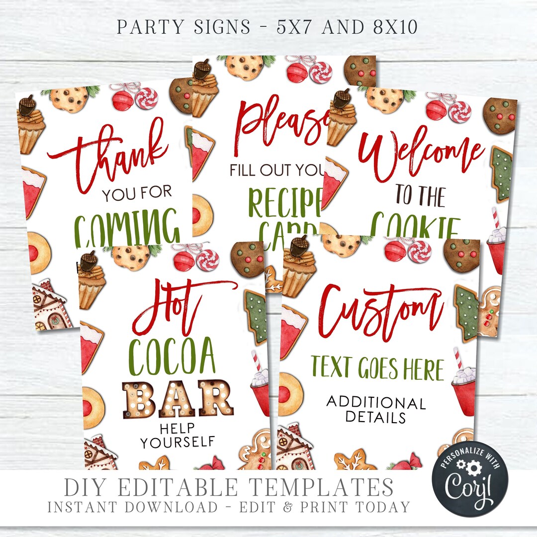 Editable Christmas Cookie Party Signs: DIY Decor (digital Download) # ...