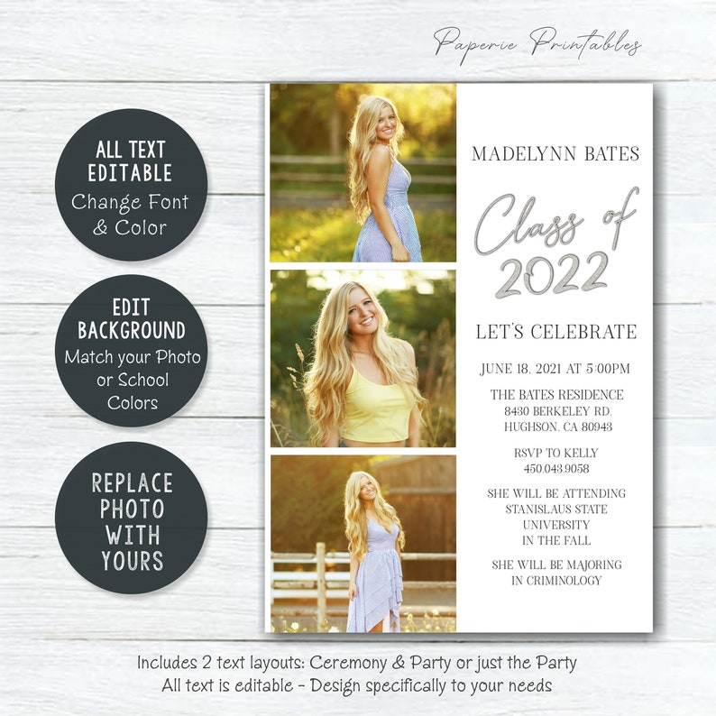 EDITABLE Graduation Party Invitation 2022 Class of 2022 - Etsy