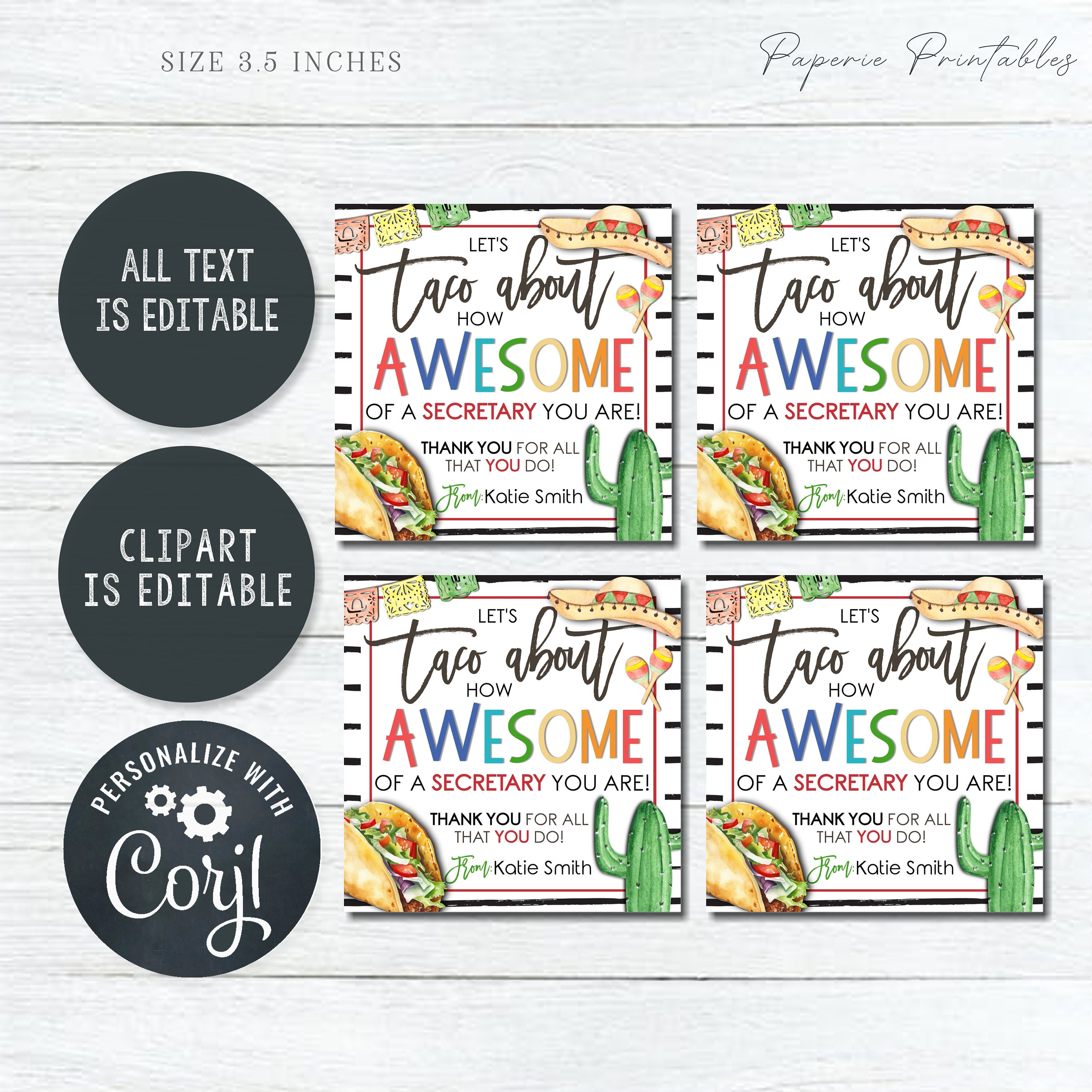 EDITABLE Taco About Secretary Appreciation Gift Tag Secretary - Etsy