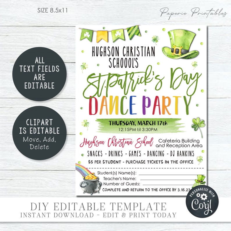 Editable St. Patrick's Day School Dance Flyer (digital Download) - Etsy