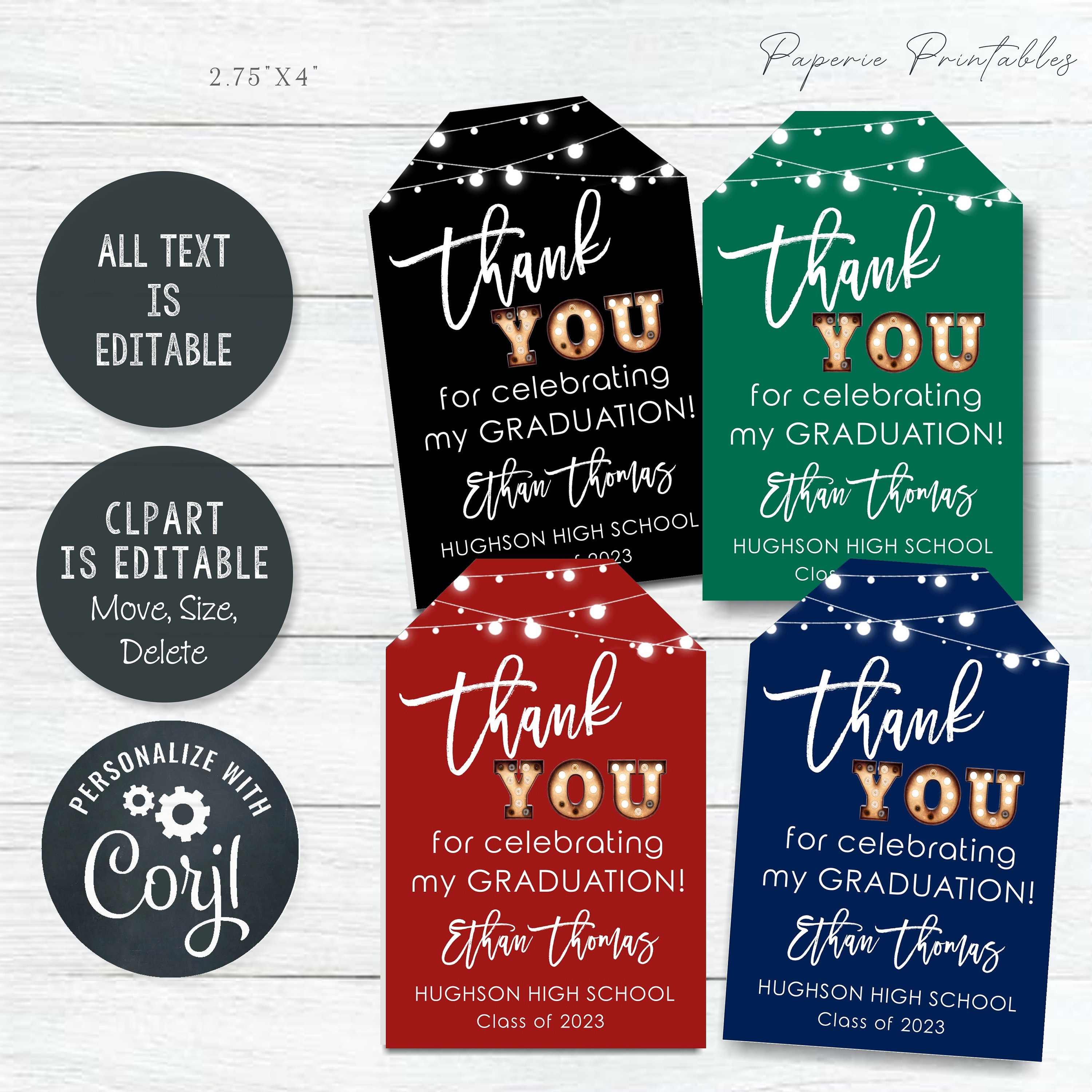 EDITABLE Graduation Gift Tags Color Match School Colors - Etsy