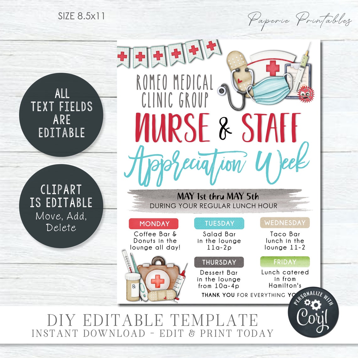 Editable Nurse Appreciation Week Flyer: Event Schedule (DIY Corjl ...