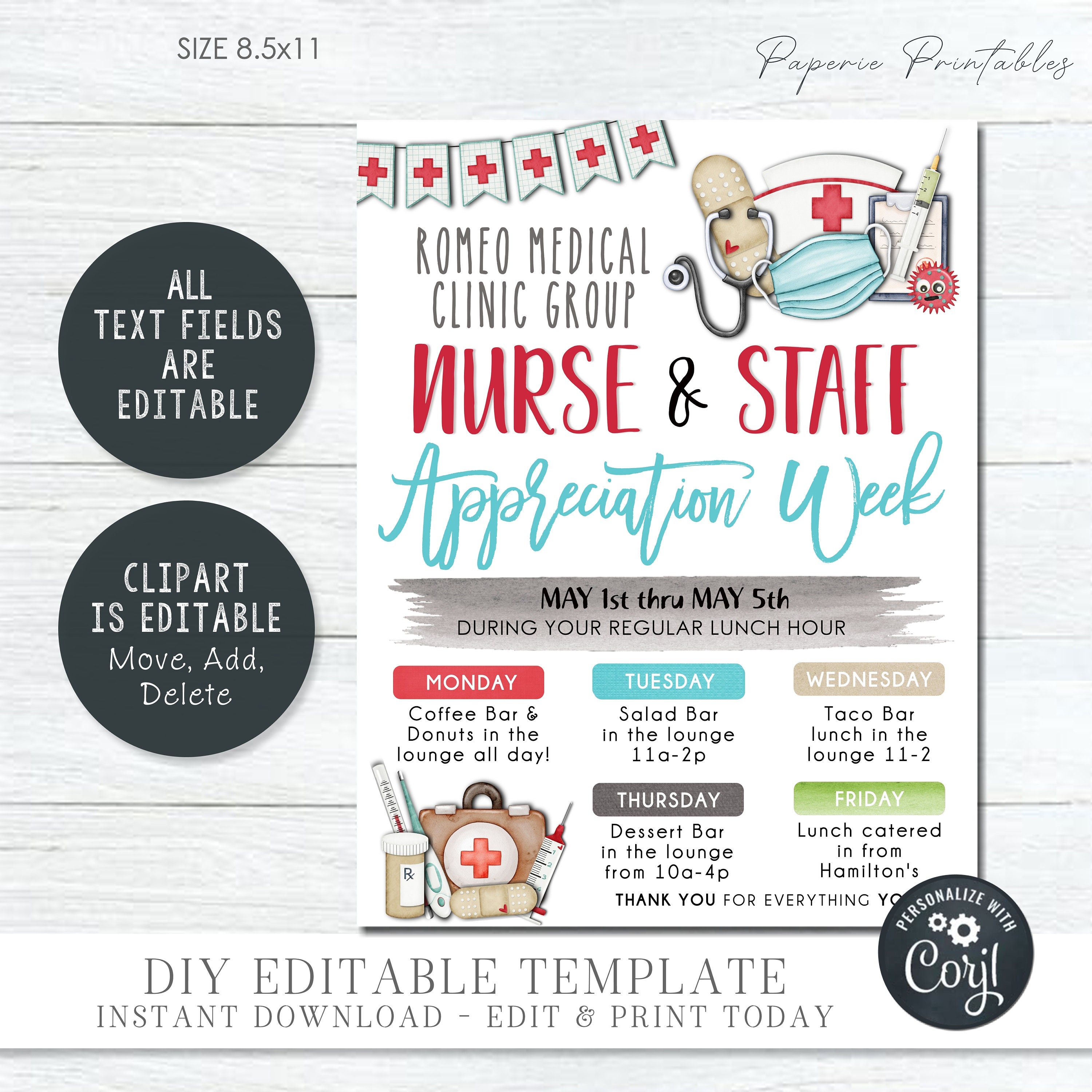 Editable Nurse Appreciation Week Flyer: Event Schedule (DIY Corjl ...