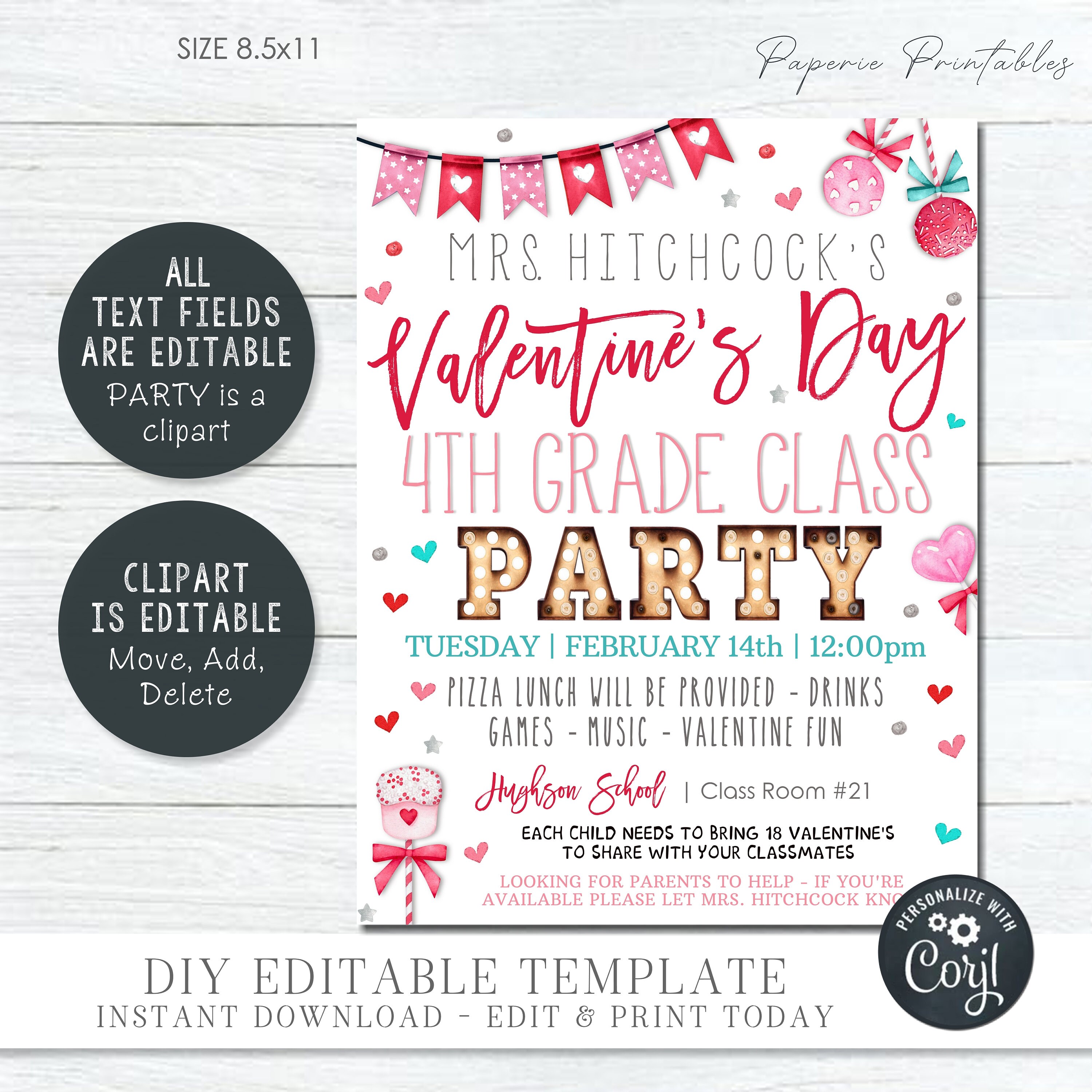 EDITABLE Valentine's Day Class Party Invitation - Etsy