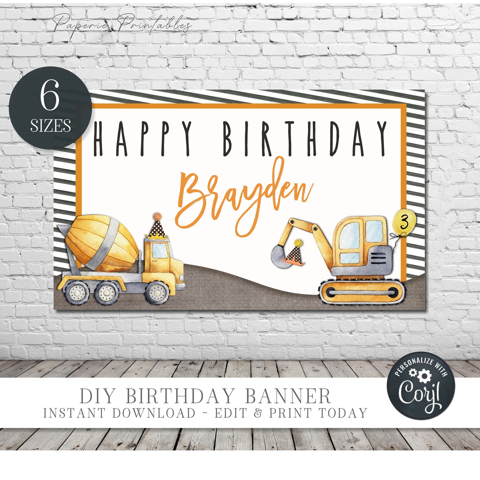 EDITABLE Construction Birthday Backdrop Construction - Etsy