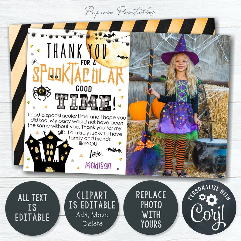 Editable Halloween Birthday Thank You Card: Spooktacular Design ...