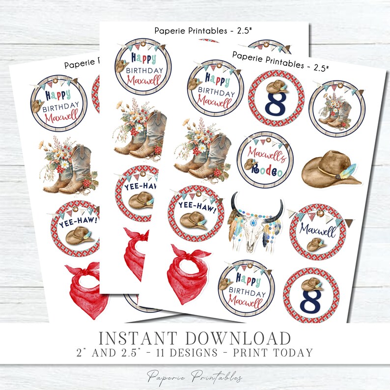 EDITABLE Cowboy Birthday Cupcake Toppers Cowboy Party - Etsy