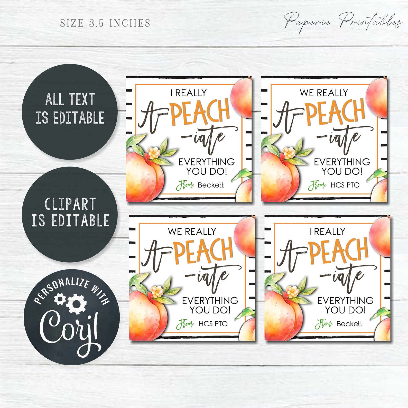 Peach Appreciation Gift Tag: Editable Thank You (DIY Corjl Template) # ...