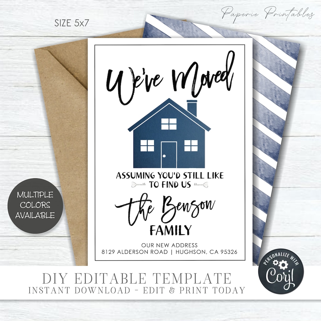 Editable Moving Announcement Card, We've Moved Announcement, We've ...