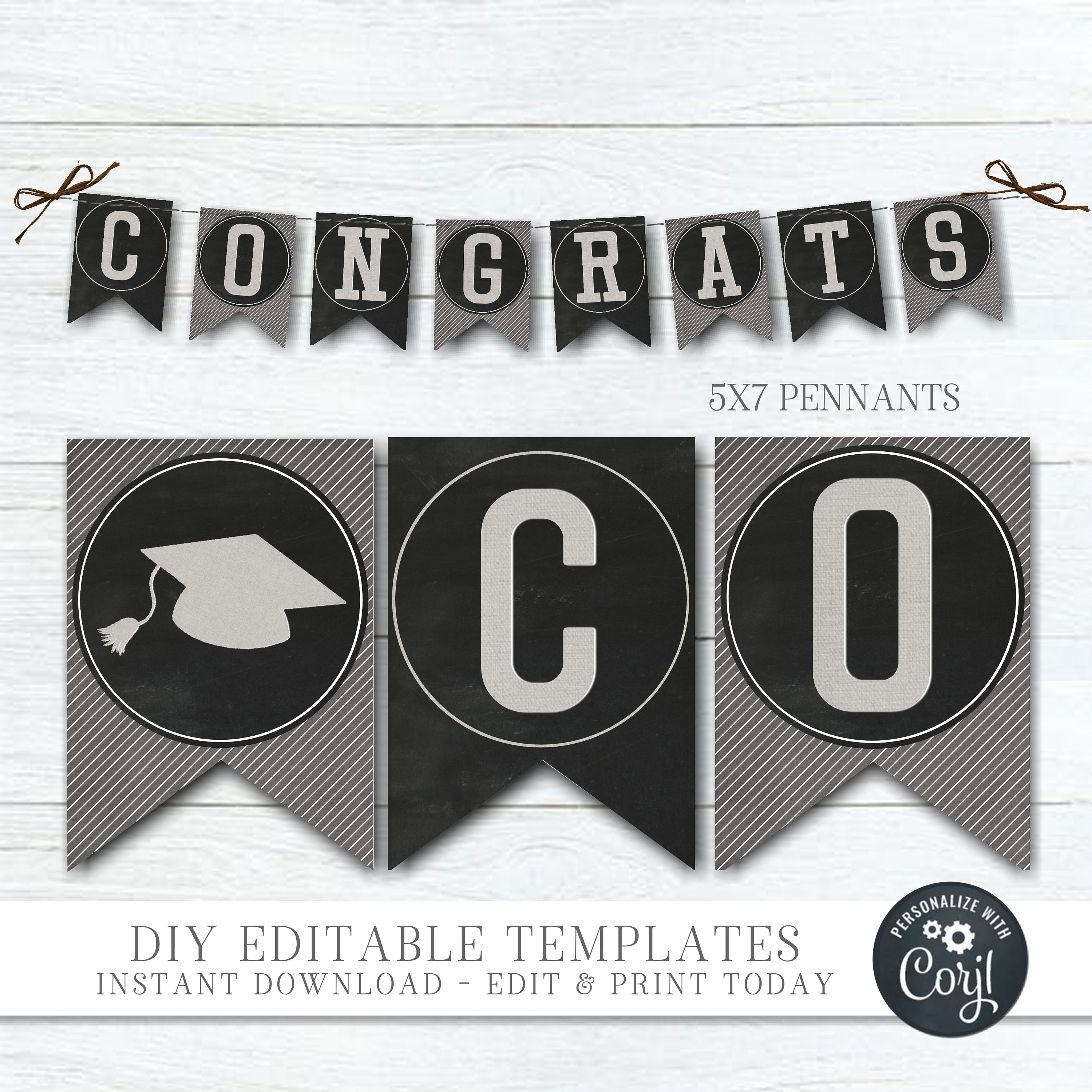 EDITABLE Graduation Congratulations Banner Graduation Pennant - Etsy