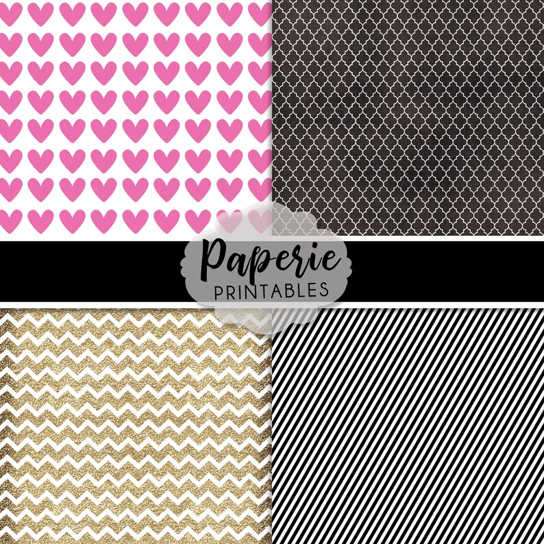 Pink & Gold Glitter Digital Paper: Scrapbook Patterns (12x12, Digital ...