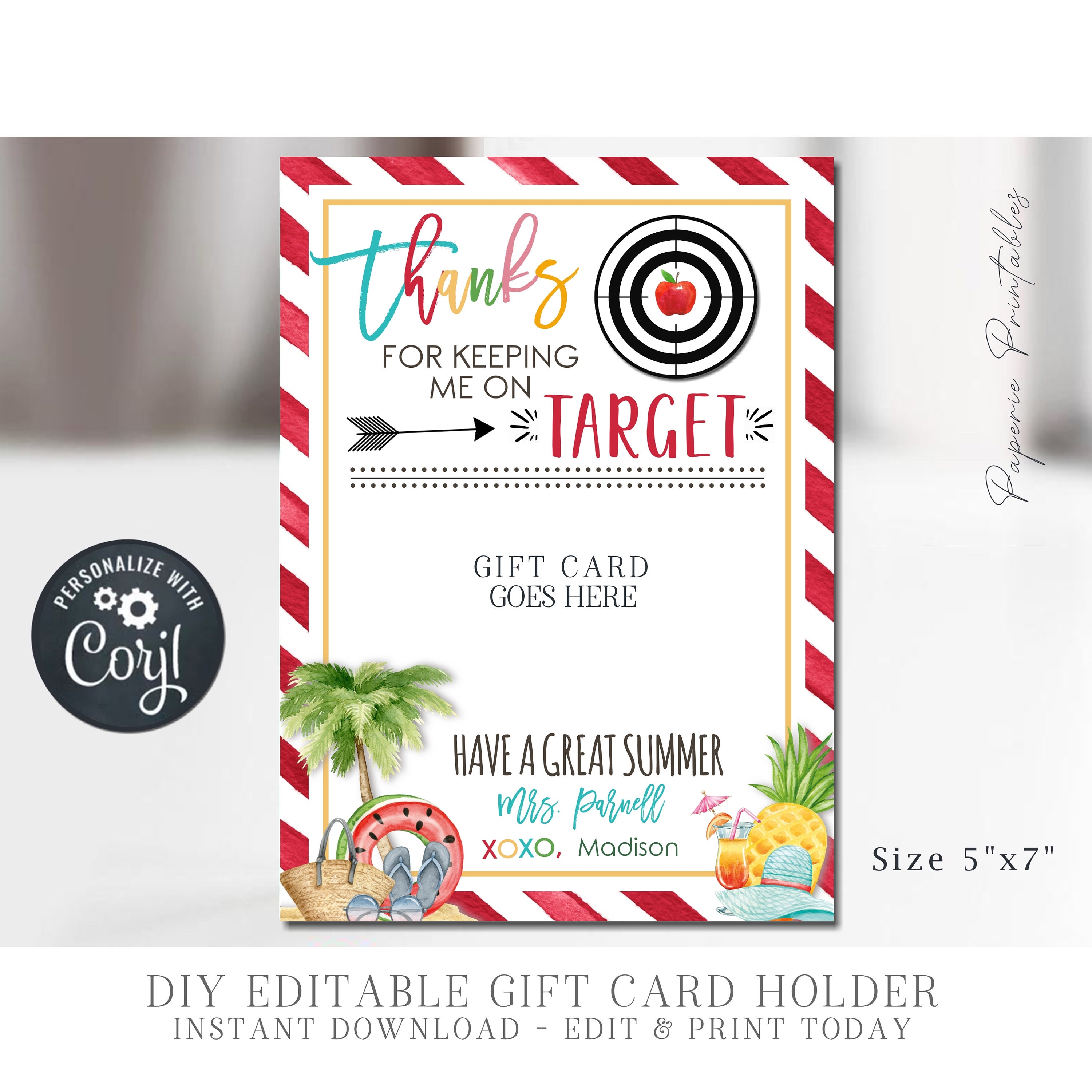 EDITABLE End of School Teacher Gift Card Holder, Thanks for Keeping Me ...