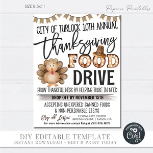 Editable Thanksgiving Food Drive Flyer: Community Event (DIY Corjl ...