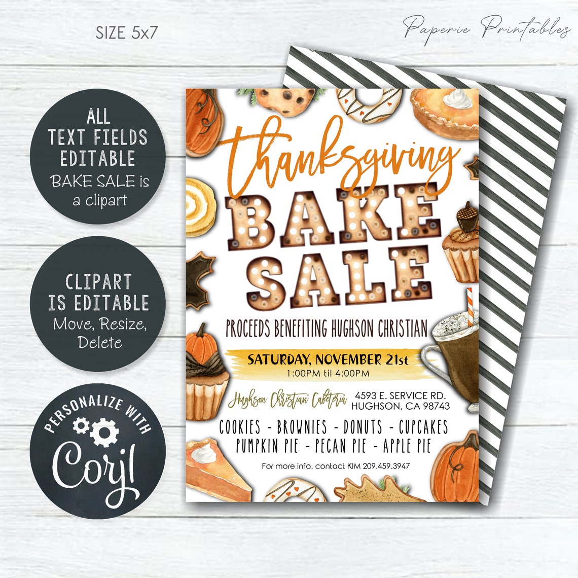 EDITABLE Thanksgiving Bake Sale Flyer Fall School Bake Sale - Etsy