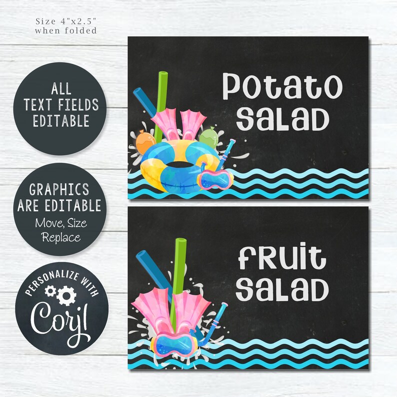 EDITABLE Pool Party Birthday Party Food Tent Labels DIY Food - Etsy