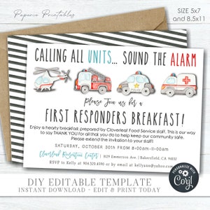 Editable First Responders Appreciation Breakfast Invitation (DIY With ...