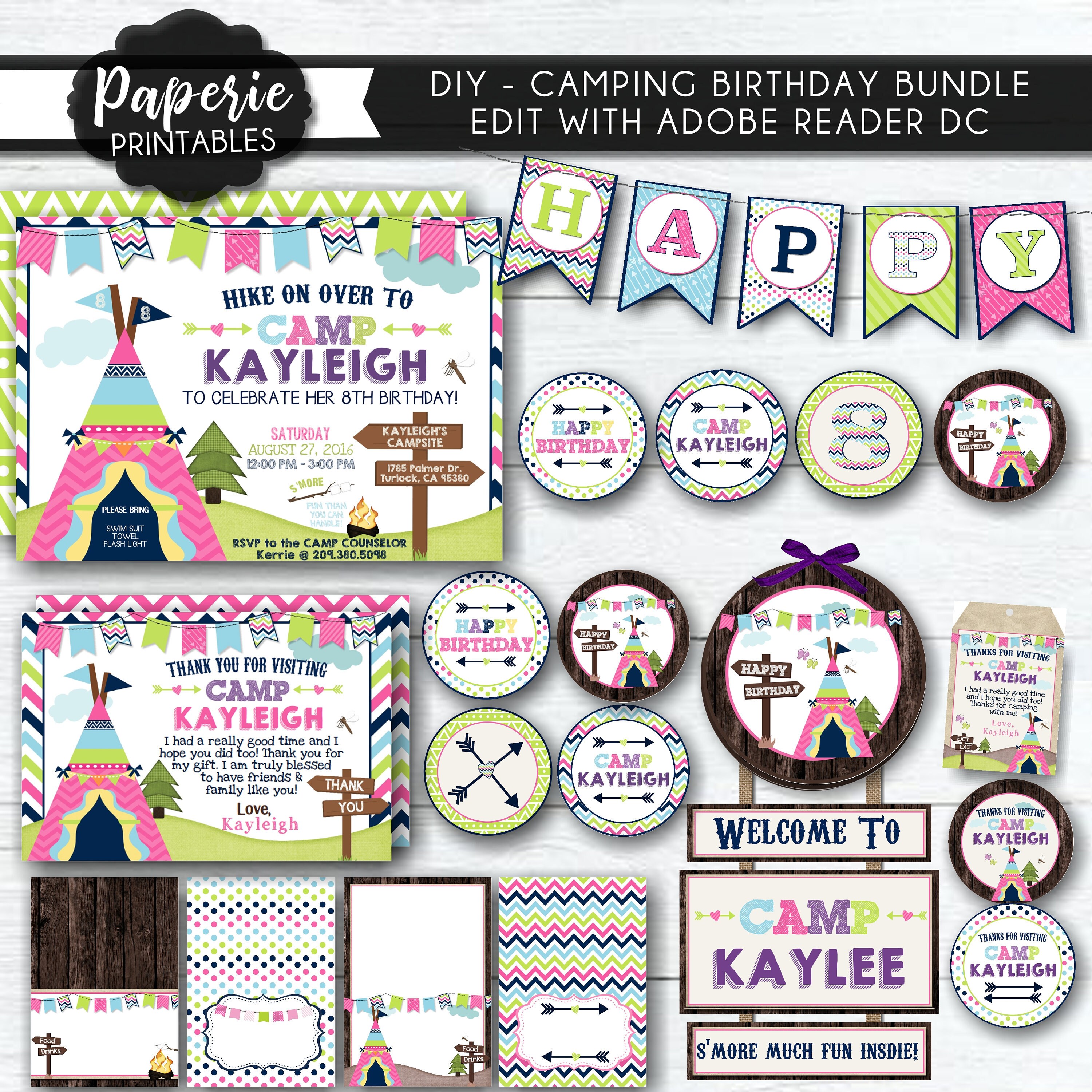 Girl Camping Birthday Party BUNDLE Girl Camping Birthday - Etsy