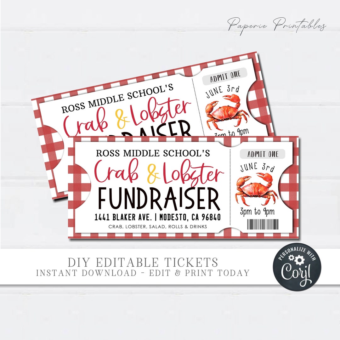 Editable Crab Feed Fundraising Ticket: DIY Event Voucher (corjl) # ...