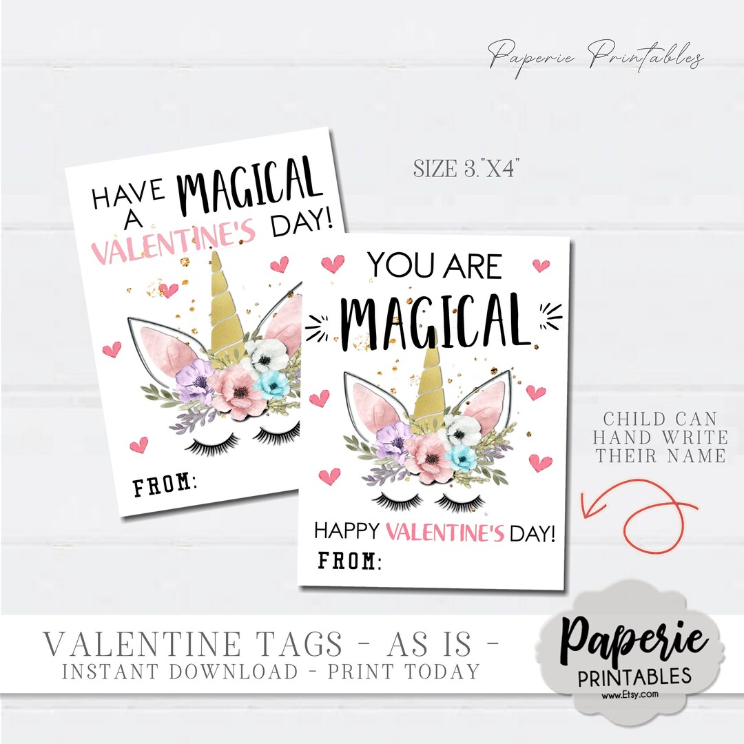 Unicorn Valentine Cards for Kids: Printable School Valentines (instant ...