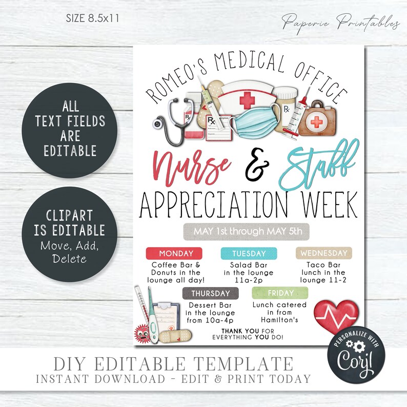 Editable Nurse Appreciation Week Flyer: Event Schedule (DIY Corjl) # ...