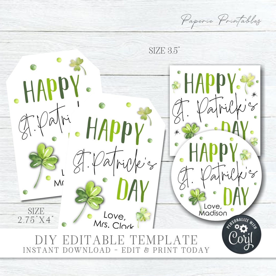 Editable St. Patrick's Day Gift Tag, Happy St. Patrick's Day Tag, St ...