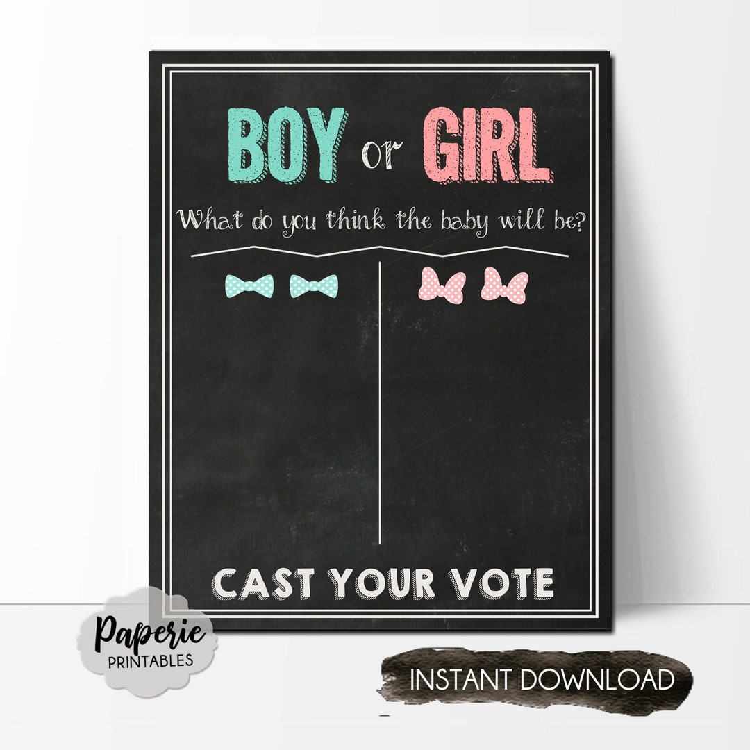 Gender Reveal Party Sign: Teal & Coral Voting Poster (digital Download ...