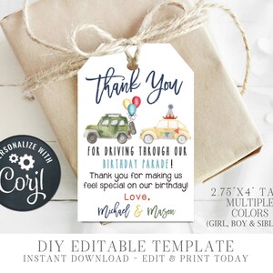 Editable Boy Drive by Birthday Favor Tags (digital Download) #BP44 - Etsy