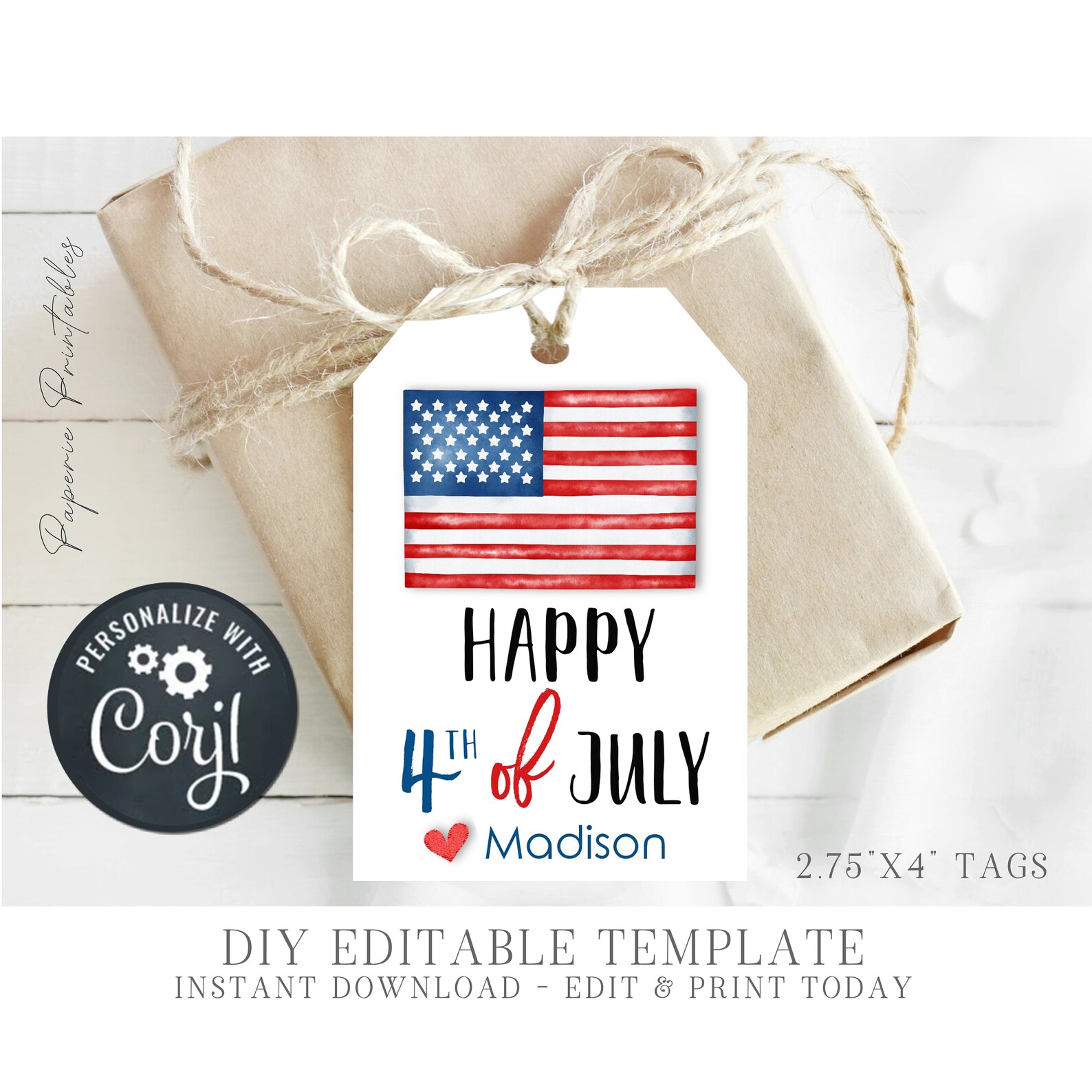 Editable Happy 4th of July Tags American Flag Tag Happy 4th - Etsy