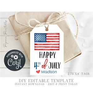 Editable Happy 4th of July Tags, American Flag Tag, Happy 4th of July ...
