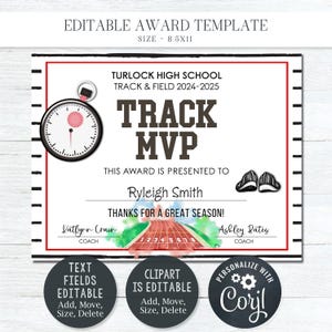 Editable Track and Field Award Certificates: DIY Printable (corjl) - Etsy