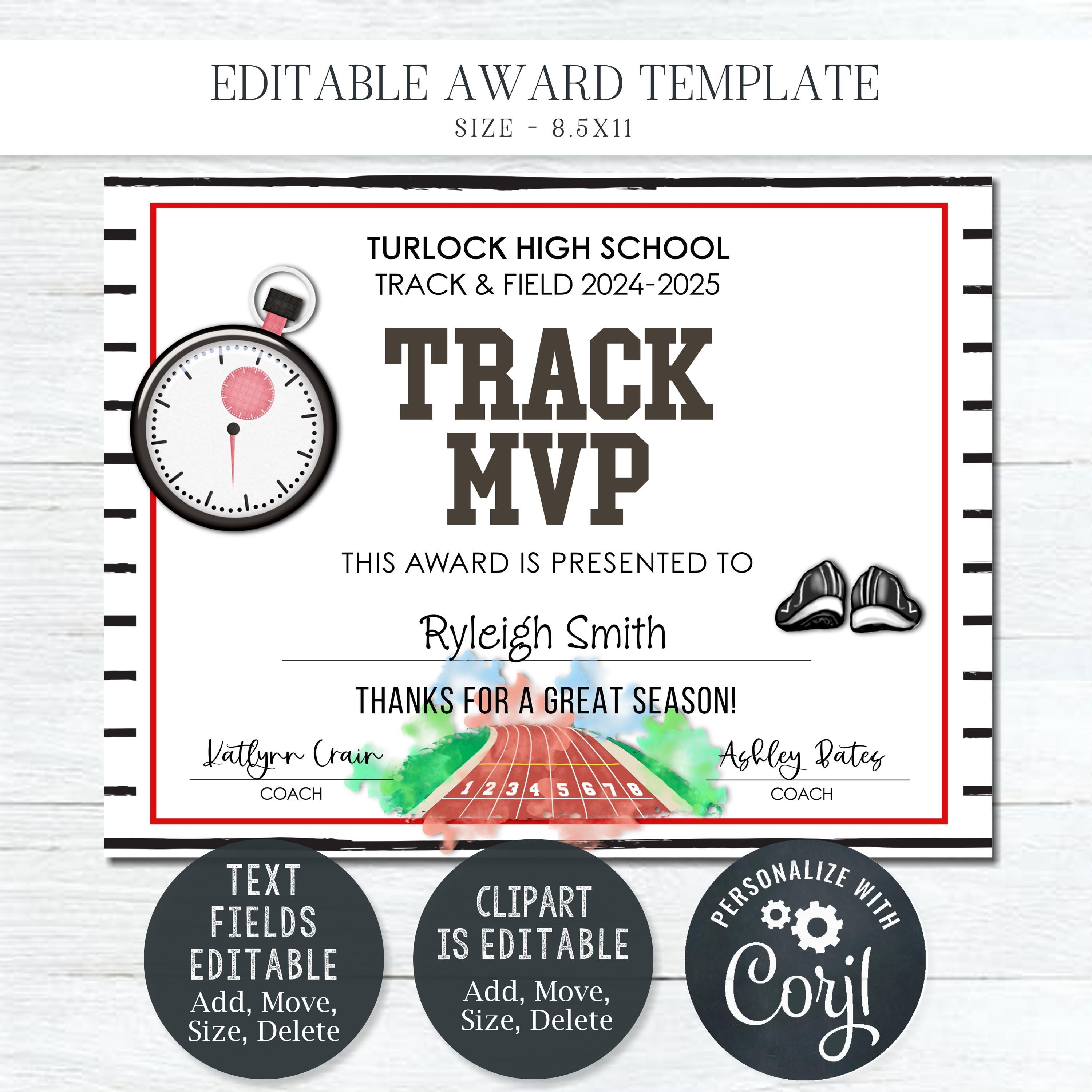 Editable Track and Field Award Certificates: DIY Printable (corjl) # ...