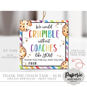 EDITABLE Cookie Coach Appreciation Gift Tag, Thank You Coach ...